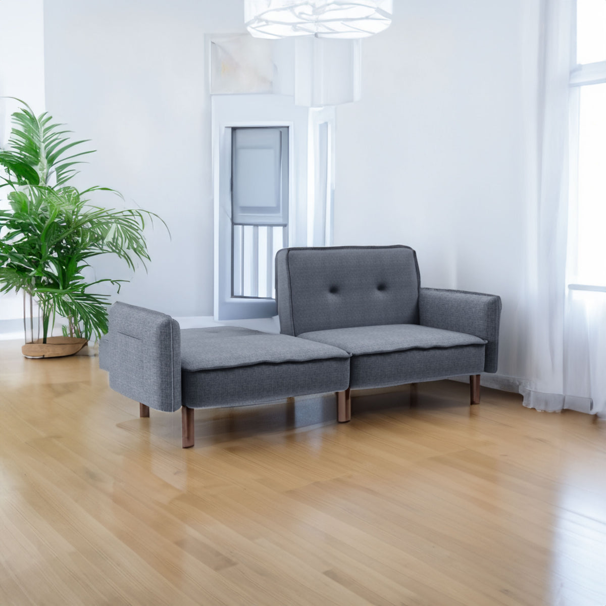 Futon Sofa bed with Solid Wood Leg in Grey Fabric – V.I.P Digital Presence