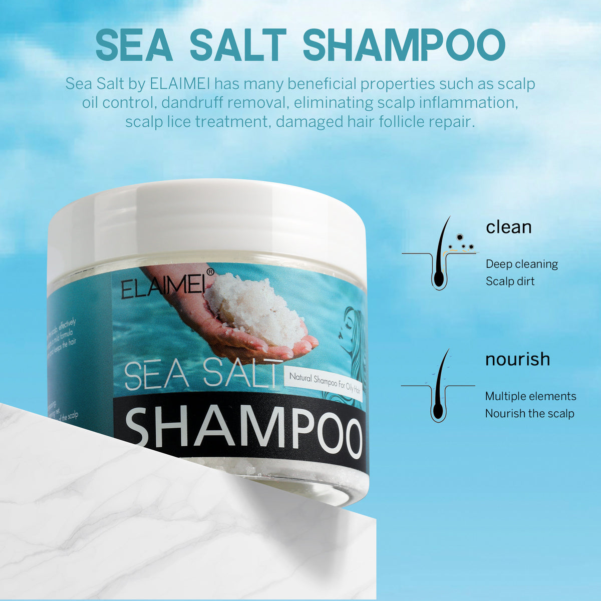 ELAIMEI Sea Salt Shampoo To Scalp Deep Cleansing Moisturizing Anti-dan ...