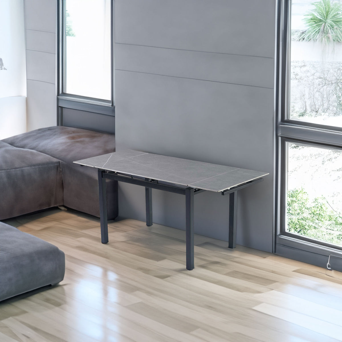 Grey Ceramic Modern Rectangular Expandable Dining Room Table For Space ...