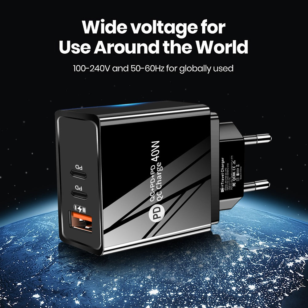 USB+2PD Type-C mobile phone charger LED with light travel charging hea ...