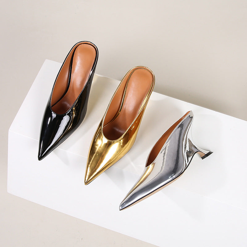Glossy patent leather cross-border women's shoes with high heels and s ...