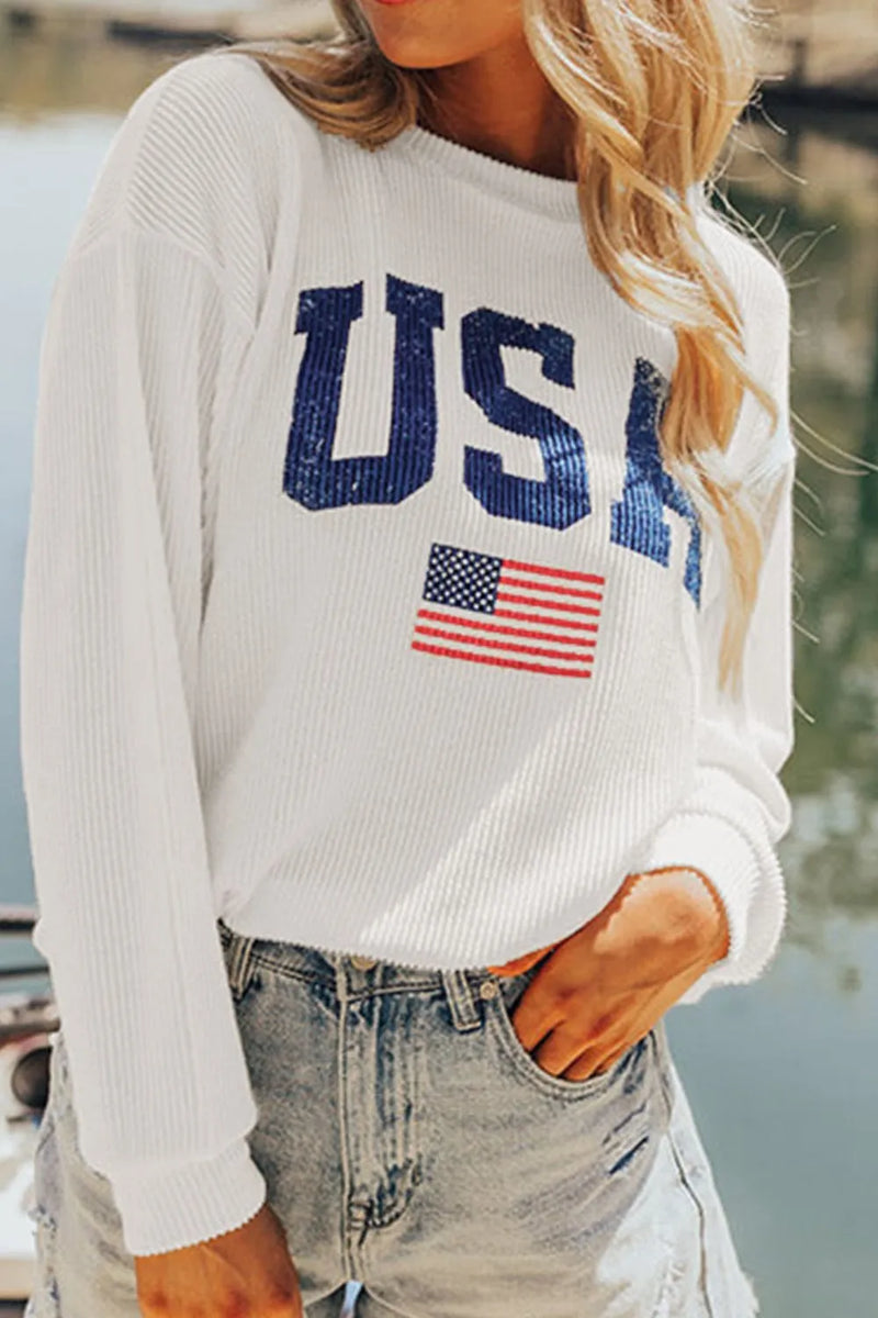 US Flag Corded Long Sleeve Sweatshirt – V.I.P Digital Presence